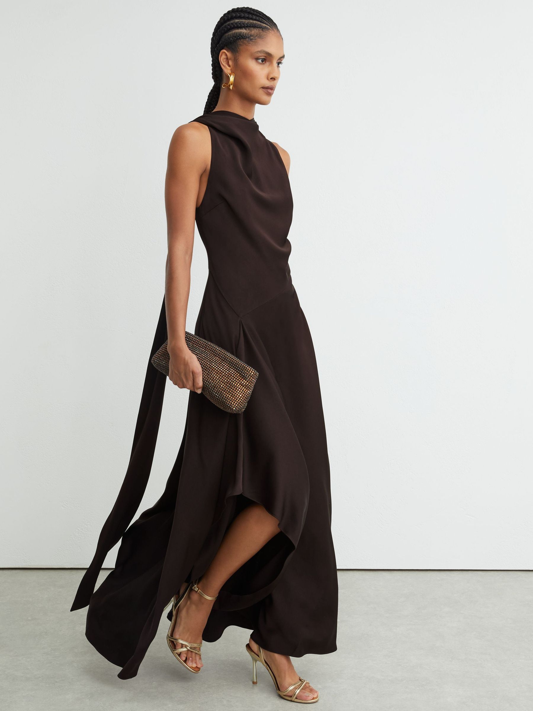 REISS Sabine Satin Cape-Detail Maxi Dress